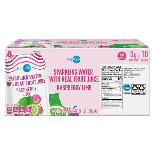 PurAqua Sparkling Water with Raspberry Lime Juice 8 pack